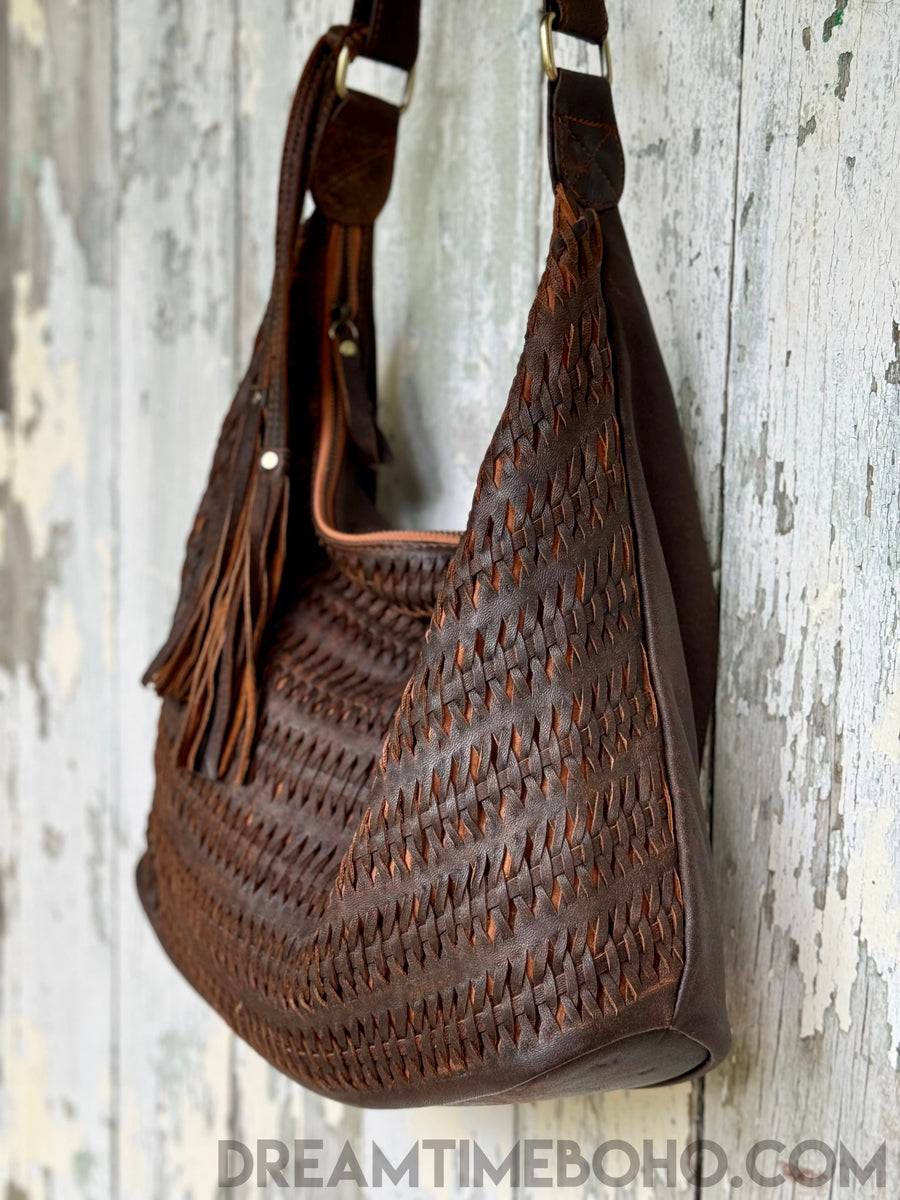 Gypsy Weave Slouch Bag Crossbody Leather Boho Bag – Dreamtime Boho