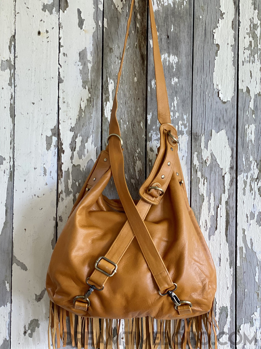 Leather Convertible Mandala Backpack/crossbody Fringed Boho Bag ...